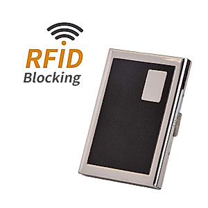 EASTNIGHTS RFID Credit Card Holder Metal Wallet Stainless Steel and Pu Leather Credit Card Protector Case for Men or Women (black)