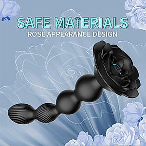 Anal Beads Anal Butt Plug,10 Rotate Twist and Vibrating Modes,Prostate Massager Graded Silicone Design Anal Vibrators for Men,Remote Control Rose Toy for Women,Adult Sex Toys for Couple (Sepia Black)