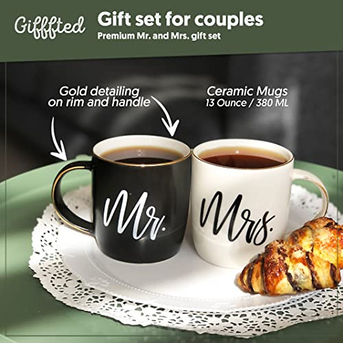 Triple Gifffted Couples Gifts For Christmas, Wedding Anniversary, Engagement - Valentines Day Mr and Mrs Mugs Couple Gift For Husband and Wife, His/Hers Men/Women Him/Her, Bride & Groom, Newlywed