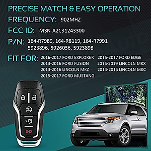 HelloAuto Key Fob Fits Ford Explorer 2016-2017 Fusion Edge Mustang, Keyless Entry Remote Key Fob Shell for Lincoln MKZ MKC MKX FCC ID : M3N-A2C31243300