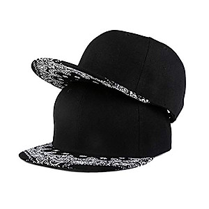 CNUSER Snapback Hats for Men Hip Hop Baseball Cap Paisley Flat Bill Brim Adjustable Black Dad Hats