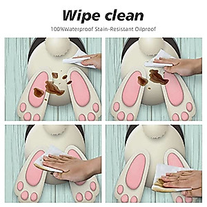 Round Tablecloth Cute Easter Eggs Bunny Fitted Elastic Waterproof Wipeable Table Cloth Cover Decorations Table Pad Cover for lndoor Outdoor-Medium