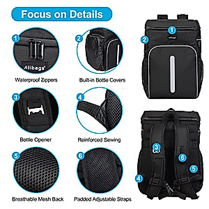 Alibags Cooler Backpack 33 Cans Insulated Waterproof & Leak Proof Lightweight Hiking Beach Lunch Travel Camping for Men and Women (Black)