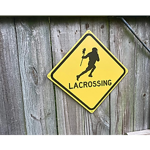 Lacrossing 12" x 12" Tin Road Sign Lacrosse Player Sport Home Gym Garage Dorm Decor