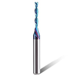 HQMaster Spiral Router Bits Down Cut 1/4 inch Shank Solid Carbide Nano Blue Coated Spiral Downcut CNC Bits End Mill for Wood Cut Carving Engraver (1/8" Cutting Diameter)