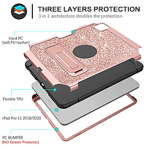 BENTOBEN iPad Air 5th/4th Generation Case, iPad Pro 11 Case, Glitter Sparkly 3 Layer Heavy Duty Shockproof Kickstand Faux Leather with Pencil Holder Protective Tablet Case Cover, Rose Gold