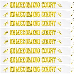 8 Pcs Homecoming Court Sashes with Gold Glitter, White Homecoming Party Prom Sash for Pageants Homecoming Party School Dance Graduation Party Decorations Accessories (White + Gold)