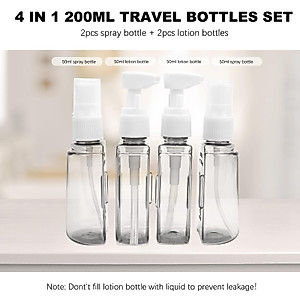 Skycase Travel Bottles, Travel Size Toiletries - Leak Proof Refillable Tsa Approved Travel Bottles, 4 in 1 Travel Containers with Labels Airplane Accessories Kits for Lotion Liquid (Grey)