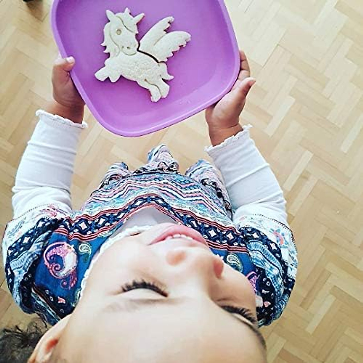 Re-Play Made in USA Toddler Dinnerware Set - 10 oz. Open Cup, 7" Flat Plate, 12 Oz. Bowl, Rounded Tip Fork and Deep Scoop Spoon - Dishwasher/Microwave Safe Plastic Dinnerware Set - Purple