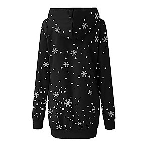 Wirziis Christmas Graphic Sweaters Dresses For Women 2021 Long Sleeve Hooded Drawstring Sweatshirt Lightweight Fall Dress