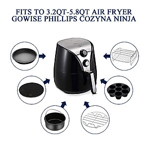 Air Fryer Accessories 9PCS for Gowise Gourmia Cozyna Ninja Air Fryer, Fit all 3.7QT - 5.8QT Power Deep Hot Air Fryer with 7 Inch Cake Barrel, Pizza Pan, Cupcake Pan, Oven Mitts, Skewer Rack,
