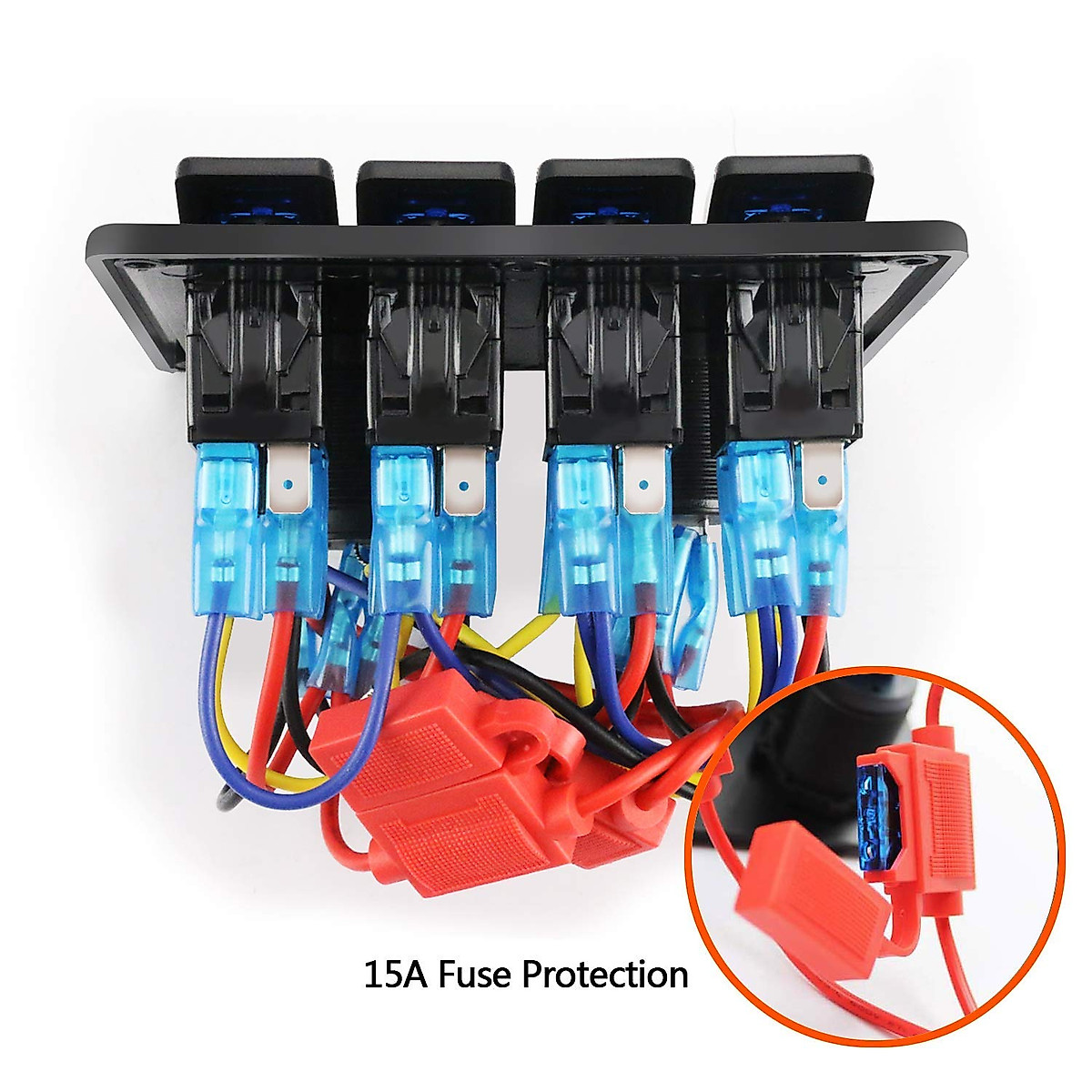 FXC 4 Gang Waterproof Marine Boat Rocker Switch Panel, DC 12V 5 Pin ON-Off Switch, with RGB LED Digital Display Voltmeter and 4.2A Dual USB Slot Socket for Boat Car Rv Vehicles Truck