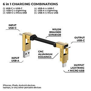 Rolling Square inCharge 6 Portable Keychain Charger Cable, 6-in-1 Multi Charging Cable, Saturn Gold For Personal Computer
