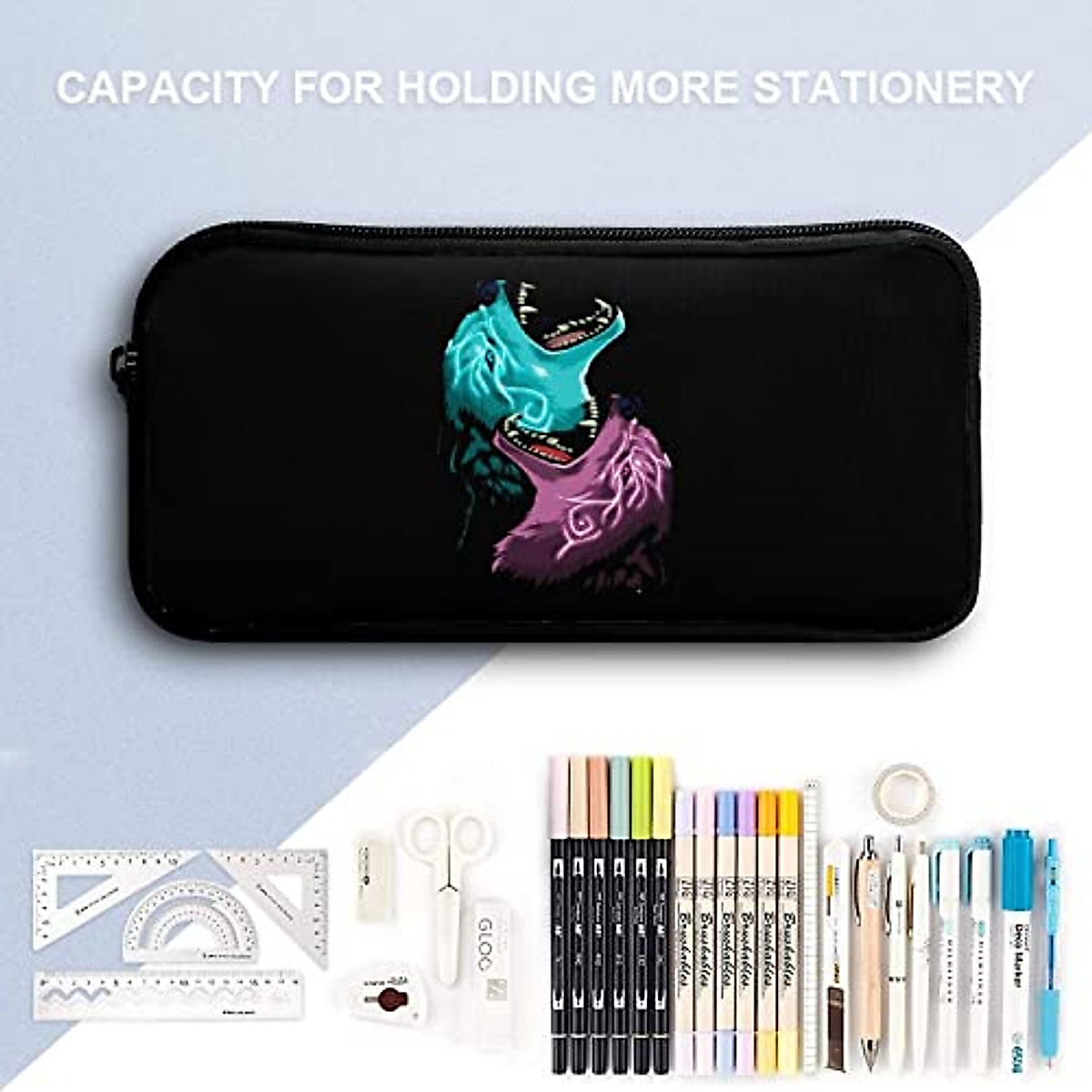 Blue Purple Thunder Wolf Pencil Case Pencil Pouch Coin Pouch Cosmetic Bag Office Stationery Organizer