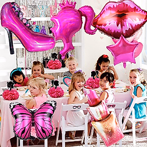 Pink Girl Balloons, Girls Birthday Balloons, Princess Birthday Party Supplies, High Heels Hot Pink Balloons Set for Girls Birthday Party, Makeup Party Decorations, Spa Party Supplies