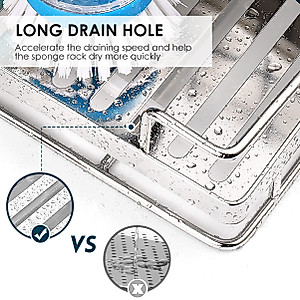 Kitchen Sink Caddy Sponge Holder: Rust Proof Kitchen Sink Organizer for Dish Rag Soap Brush - Sponge Holder with Drain Tray for Counter