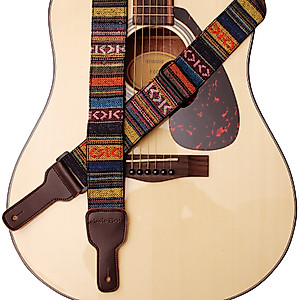 MUSIC FIRST Original Design, 2 inch width (5cm), Classic Country Style Yarn-dyed fabric & Genuine Leather Guitar Strap Electric Guitar strap