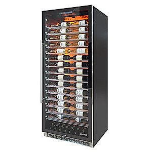 Vinotemp EL-300COMM Cellar Cooler Refrigerator, Built-in or Freestanding Wine Fridge with Touchscreen Temperature Control Glass Door and Safety Lock, 188 Bottle, Black