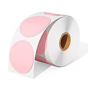 MUNBYN 2 Inch Pink Circle Thermal Sticker Labels, Pink Label Holder for Rolls and Fan-Fold Labels, 2.25 Inch x 1.25 Inch Direct Thermal Labels, Pink Label Printer