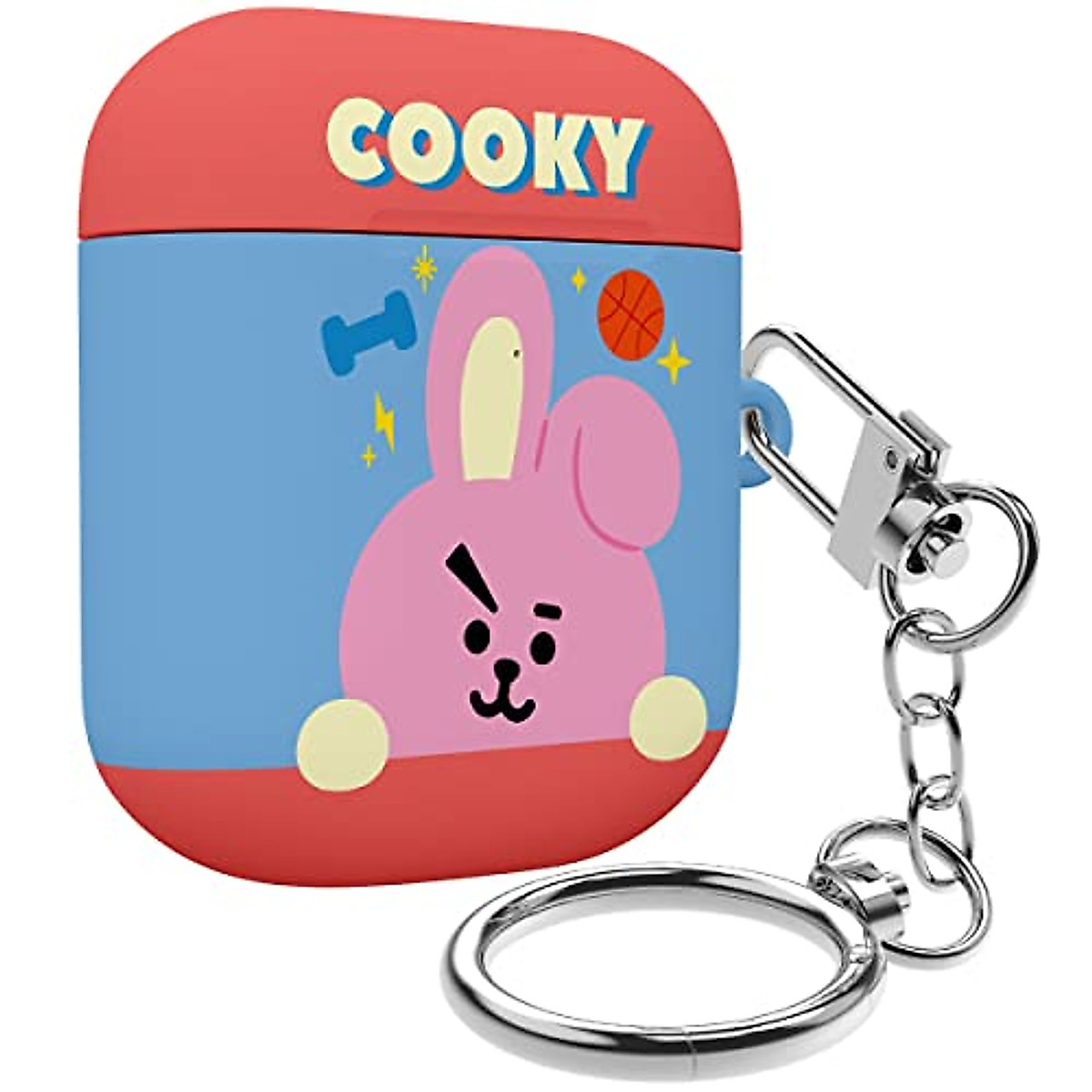 BT21 Official Merchandise Designed for Airpods Case Cover Protective Hard Case with Keychain for Airpods 1 & 2 Case - Cooky