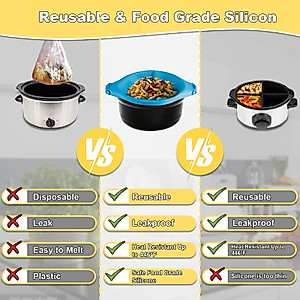 Sdpeia Slow Cooker Liners, 2 Pack Reusable Silicone Crock Pot Liners Fit 7-8 Quarts Crockpot, BPA Free/Leakproof/Slow Cooker Accessories Cooking Liner with Free Cleaning Sponge