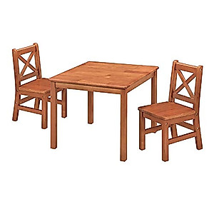 eHemco Solid Hard Wood Kids Table and Chair Set (2 Chairs Included), Dark Oak, 3 Piece Set