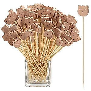 200 Pcs Bamboo Cocktail Picks 4.7 Inch Bear Face Cocktail Sticks Food Picks Decorative Toothpicks for Appetizers, Fruits, Dessert, Baby Shower, Birthday Wedding, Party Supplies(Bear)
