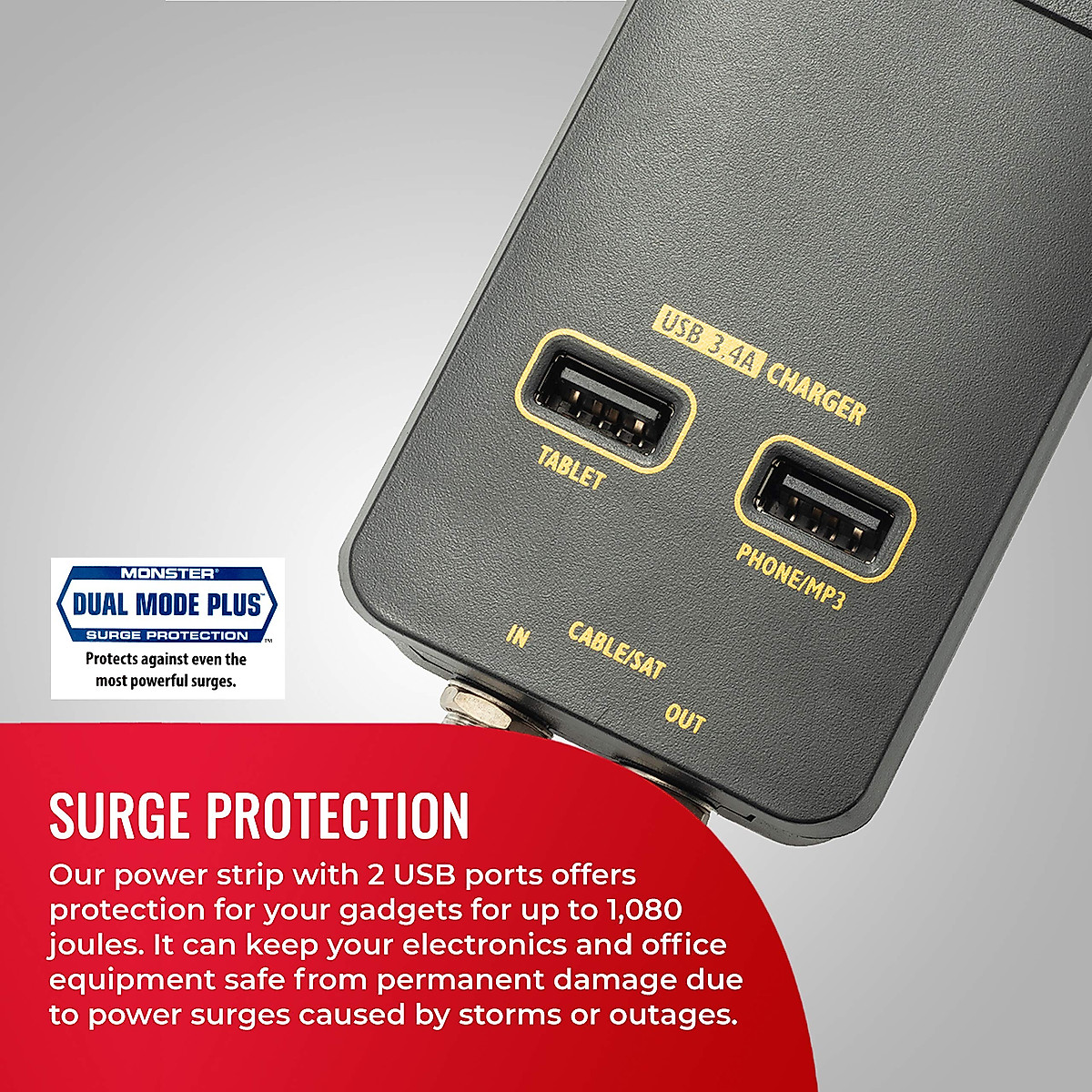 Monster Power Surge Protector 6-Outlet Power Strip, Gold 600 AVU+