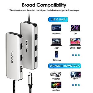 USB C to Dual HDMI Adapter 4K 60hz, 7 in 1 USB C Docking Station with 2 HDMI Displayport VGA Hub, USB C Splitter 4 Monitors Extended Display, USB C Adapter Multiport Dongle for MacBook/Dell/HP/Lenovo
