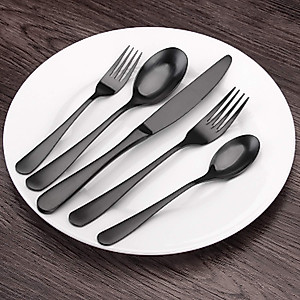 Matte Black Silverware Set, Bysta 20-Piece Stainless Steel Flatware Set, Kitchen Utensil Set Service for 4, Tableware Cutlery Set for Home and Restaurant, Satin Finish, Dishwasher Safe