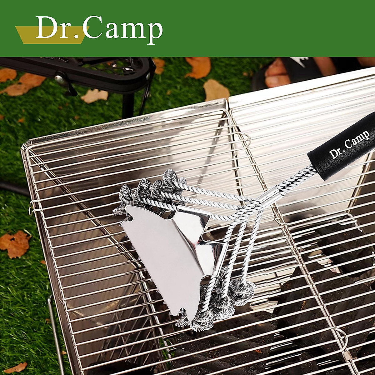 Dr.Camp 2 PCS Stainless Steel BBQ Grill Brush,BBQ Brush,Grill Scraper, Grill Brush for Outdoot,Grill Cleaning Brush, Barbecue Tool Set with Big Handle for Outdoor Grill