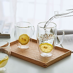 MEWAY 16oz/4 pack Coffee Mugs,Thickened Clear Glass Double Wall Cup with handle for Coffee, Tea, Latte, Cappuccino (16 oz，4)