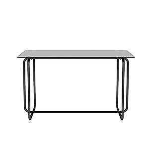 Lepfun Rectangular Tempered Kitchen Small Modern Glass Dining 4 with Wood Printed Transfer Metal Legs, Coffee Table for Living Room (Black)