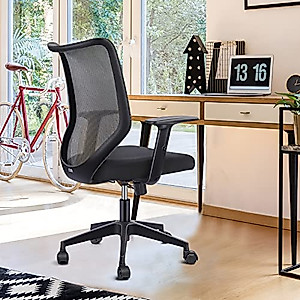 ETasker Office Chair with Adjustable Arms Mid-Back Desk Chair Black - Breathable Mesh Ergonomic Office Chair - Swivel Computer Chair with Rocking Function - Height Adjustable Home Office Desk Chair