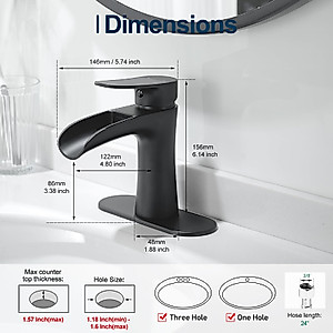 VOTON Black Bathroom Faucets Single Handle Waterfall Sink Faucet One Hole or Three Holes with Deck Mount Vanity Farmhouse RV Vessel Basin Faucet