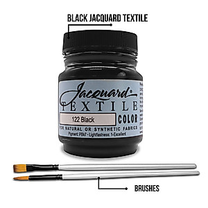 Moshify Jacquard Products Black Textile Color - Fabric Paint Made in USA - JAC1122 2.25-Ounces - Bundled Brush Set