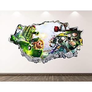 Plants Vs Zombies Wall Decal Art Decor 3D Smashed Kids Game Sticker Mural Nursery Boys Gift BL14 (22"W x 14"H)