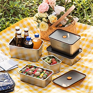 MAXCOOK Large Stainless Steel Food Containers With Lids, 118 oz Food Storage Container set, Leak Proof Metal Food Container Bento Box, Snack Container Set with Lid (Dishwasher & Freezer Safe, 3500 ml)