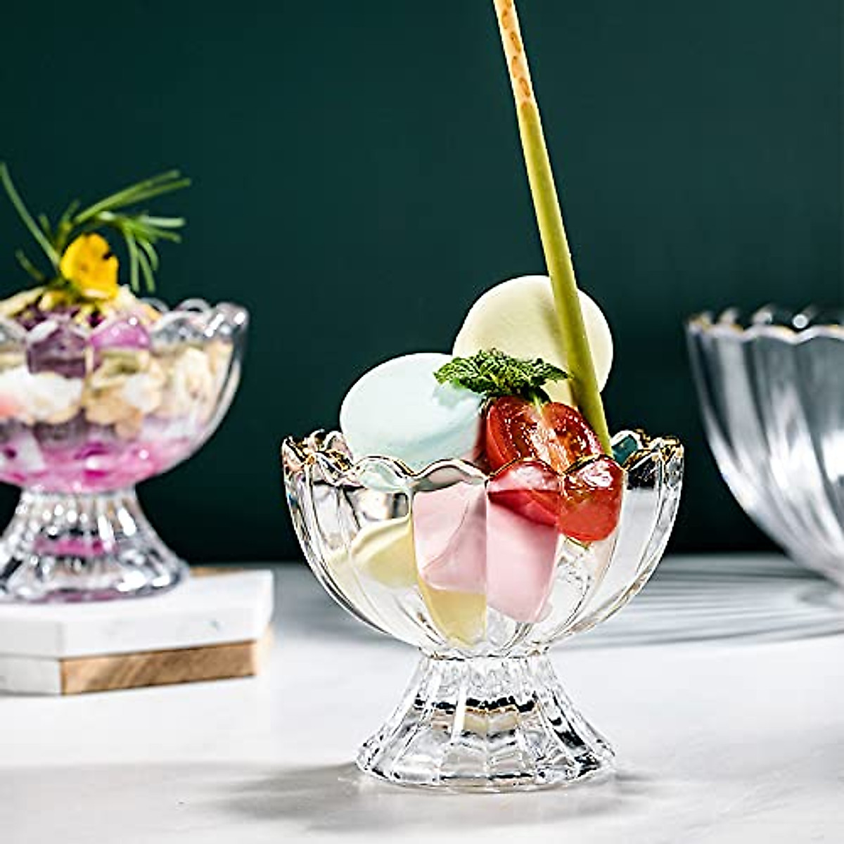 Ice Cream Bowl Glass Dessert Cup Small Cute Footed Clear Glass Ice Cream Cups with Phnom Penh Perfect for Ice Cream Dessert Smoothie Milkshake Fruit Salad,5oz