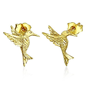 Wellingsale Ladies 14k Yellow Gold Polished Bird Stud Earrings (11 X 12mm)