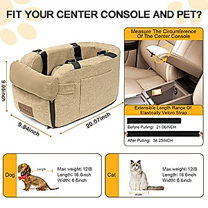 Yokee Dog Car Seat for Small Dogs-Pet Seats Dogs Up to 12 IB, Console Pet with Storage Pocket, Interactive Center Fit Single/Double Door Armrest, Khaki YG003-KK