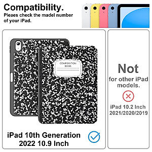 Supveco Case for ipad 10th Generation 10.9 Inch 2022 with Pencil Holder-[Multi Viewing Angles+Auto Wake/Sleep], Premium Folio Stand Case with Soft TPU Back Cover for iPad 10th Gen 2022-Book