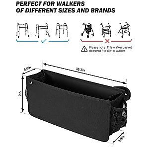 Wiicare Walker Basket for Folding Walker, Basket for Walkers for Seniors with Cup Holder, Foldable Walker Bag, Walker Accessories Gift for Friends, Family and Elders, Not Fit Rollator Walker - Black