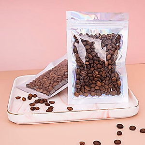 100 Pieces Resealable Smell Proof Bags - 4 x 6 Inches Foil Pouch Bags， Flat Clear Ziplock Food Storage Bags Plastic Packaging Foil Mylar Bags for Party Favor Food Storage (Holographic Rainbow Color)