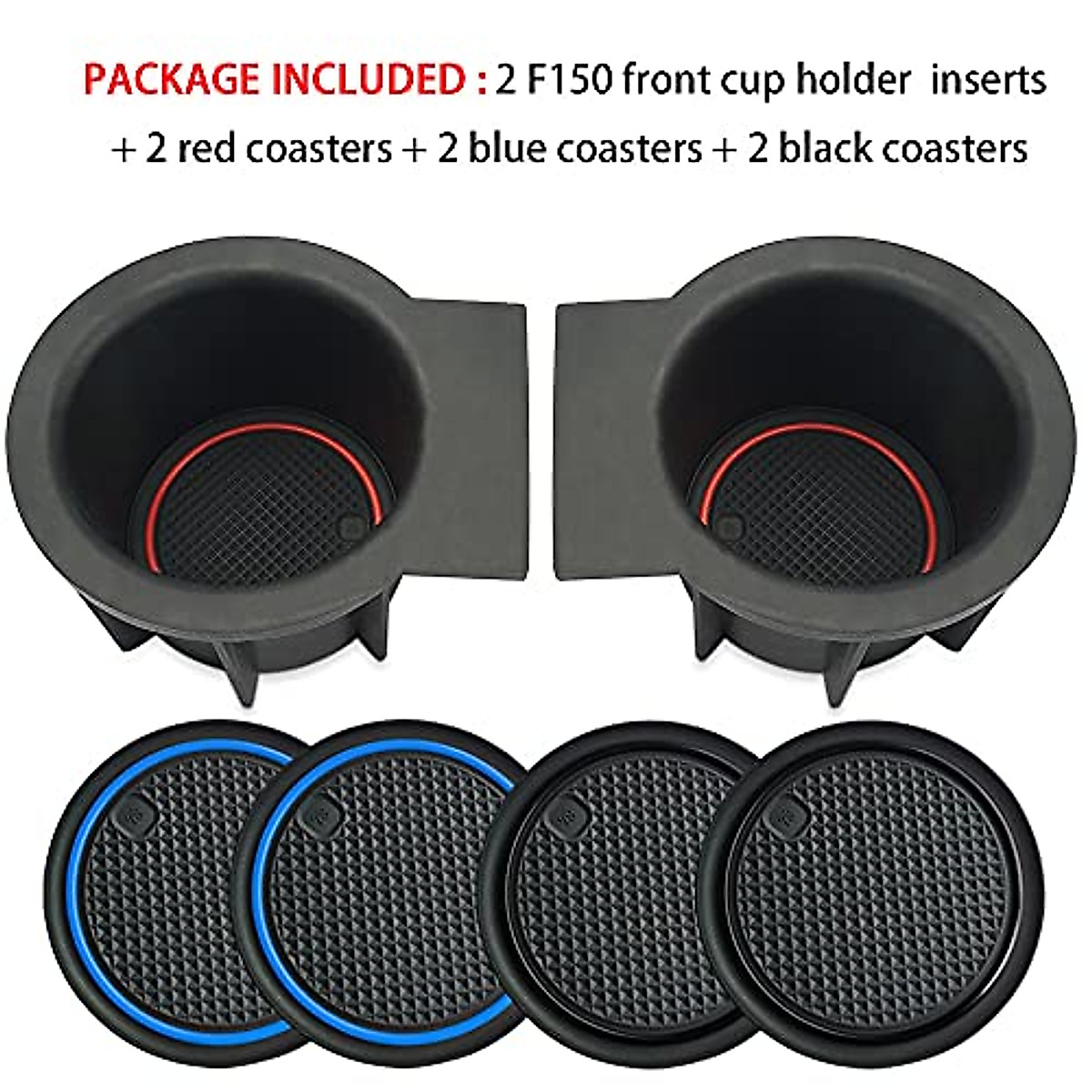 AOTEMILK TPE Console Cup Holder Inserts Replacement for Ford F150 2004-2008 with Flow Through Console Drink Bottle Hold for 2003-2006 Ford Expedition & Lincoln Navigator