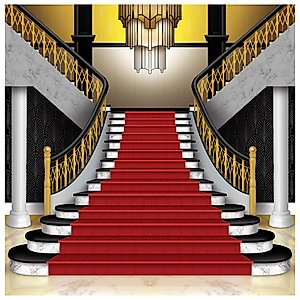 Beistle Large 7' x 6' Cardboard Red Carpet Grand Staircase Photo Prop - Awards Night Photography Background, Prom Decorations
