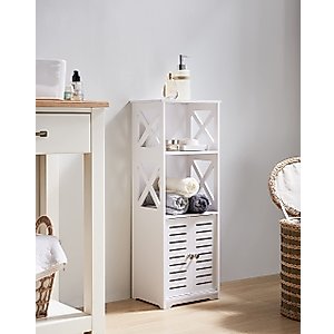 Kings Brand Furniture - Bathroom Floor Storage Cabinet, Side Toilet Cabinet with Door and Shelfs, White