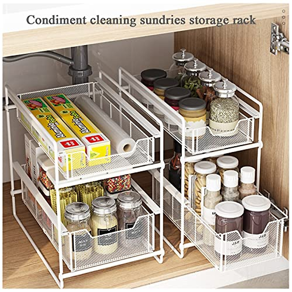 LEAYAN Under Sink Storage Cabinet Organizer Drawer, Under Sink Organizers and Storage 2-Tier Under Cabinet Bathroom Organizer Sliding Drawer Under Sink Rack Shelf, White 40x27x40cm