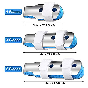 BBTO 10 Pieces Finger Splints Metal Padded Finger Support Finger Stabilizer with Soft Foam Interior and Loop Straps for Adults and Children, 3 Sizes (Blue)