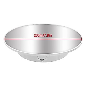 Motorized Rotating Display Stand,7.87inch /17.6LB Load, Mirror Covered 360 Degree Turntable Display Stand for Photography Products and Shows, Max Load 8KG/ 20CM Video Show (White)